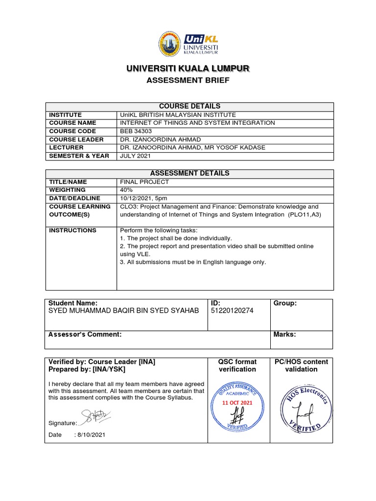 BEB34303 S221 Final Project Assessment Brief | PDF | Humidity | Microcontroller