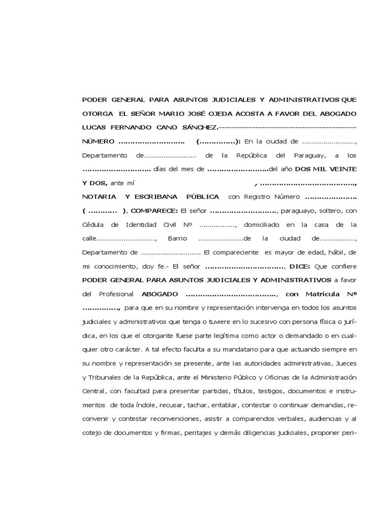 Escritura Pública - Poder para Asuntos Judiciales y Administrativos ...