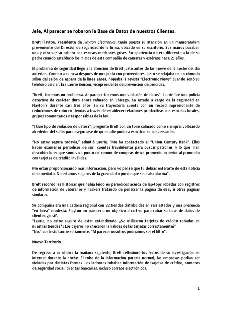 Caso 1 Jefe, Me Parece Que Alguien Robo Nuestra Base | PDF | Bancos ...