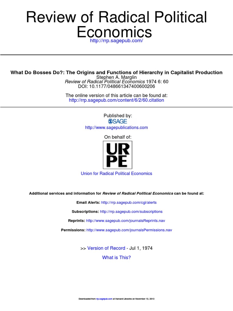 Stephen A. Marglin - What Do Bosses Do | PDF | Division Of Labour ...