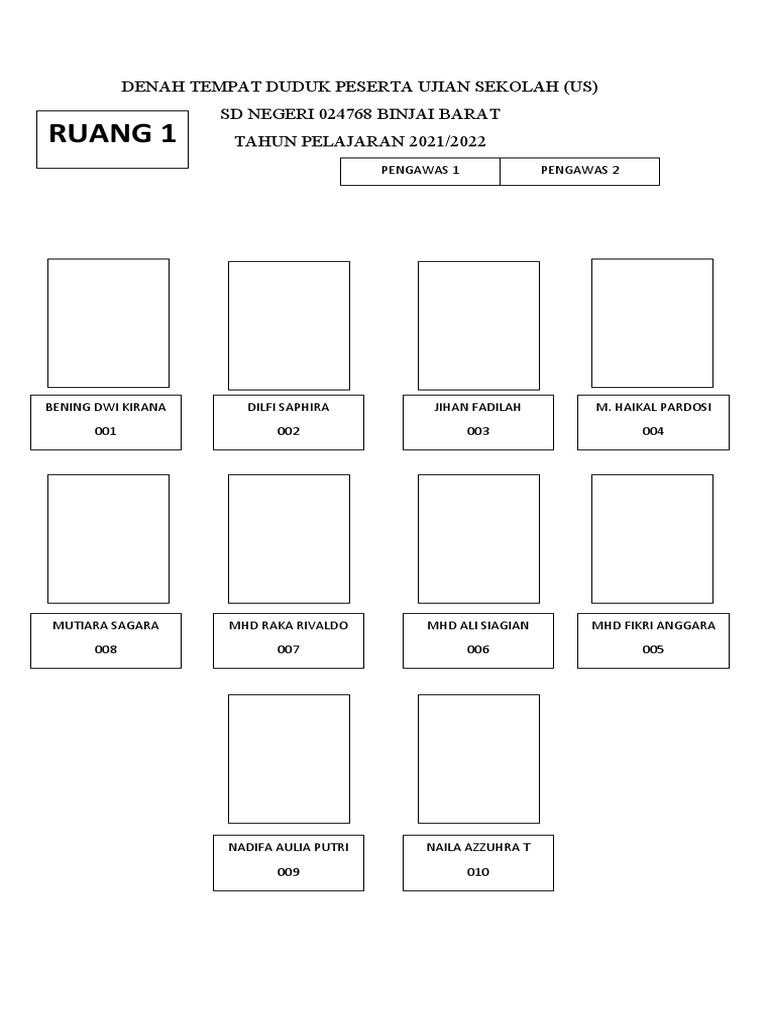 Denah Tempat Duduk Peserta Ujian Sekolah | PDF
