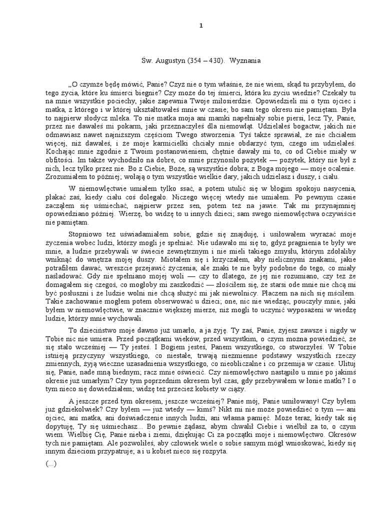 Augustyn. Wyznania. Tekst | PDF