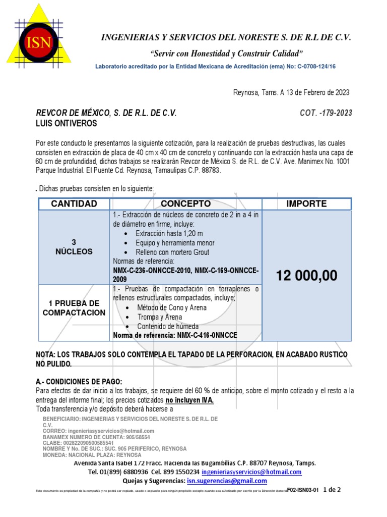 Cot.-179-2023 Cotización (Nucleos) Revcor PDF | PDF
