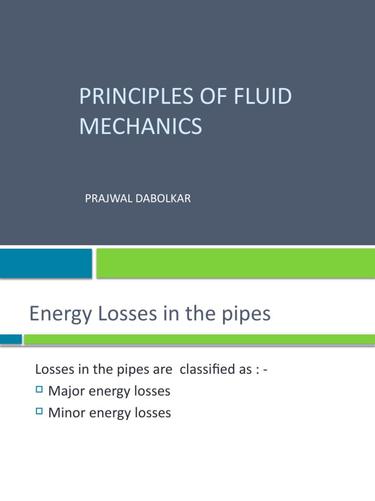 Energy Losses in Pipes (Fluid Mechanics) | PDF