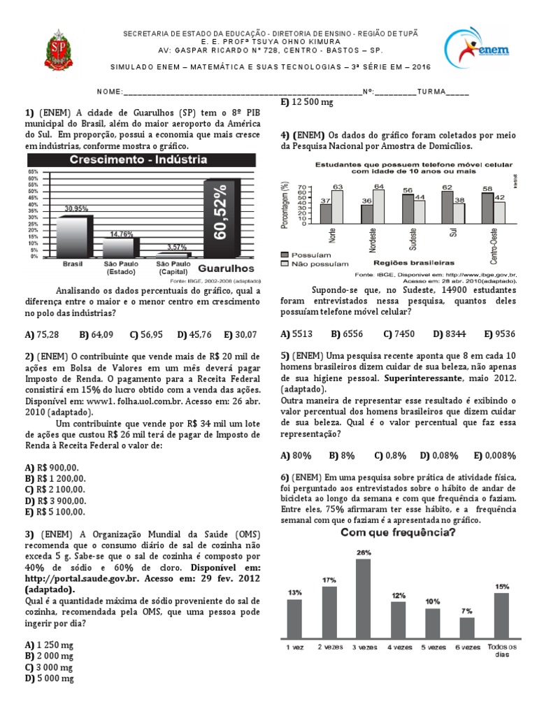 Simulado Enem Matemática - 3 Série em 2 | PDF