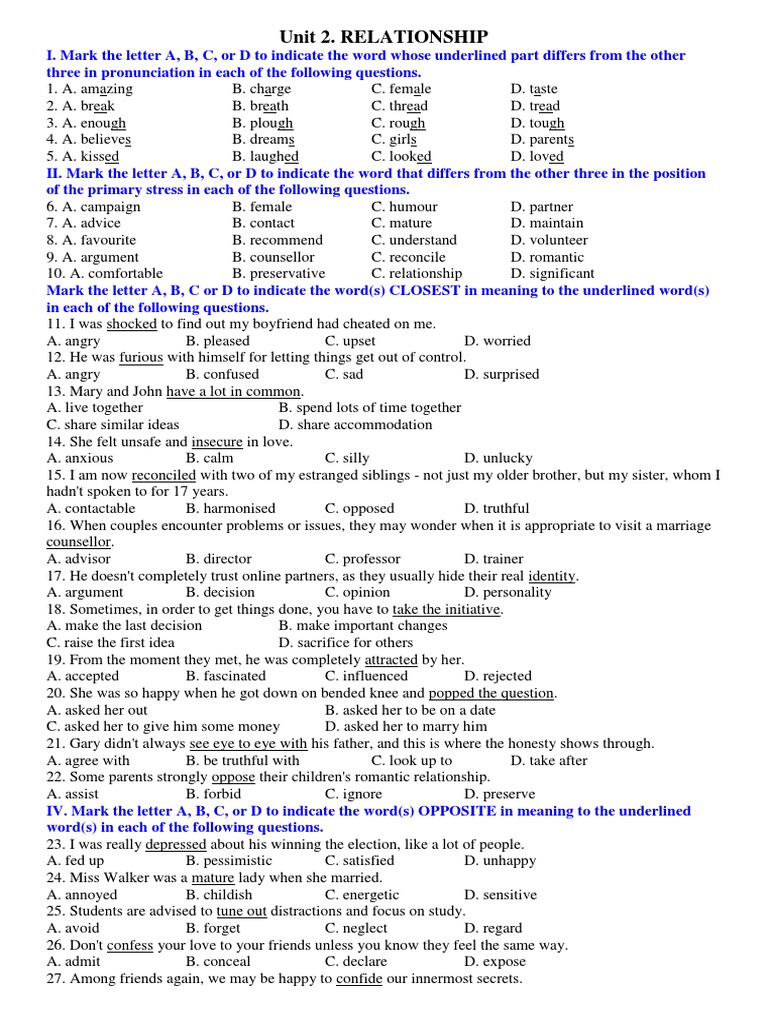Unit 2. Relationships | Download Free PDF | Love | Interpersonal Relationships