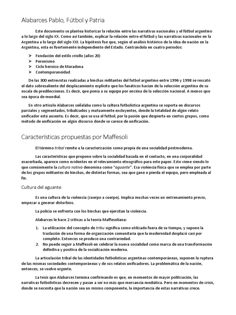 Fútbol y Patria - Pablo Alabarces | PDF | Asociación de Futbol | Nación