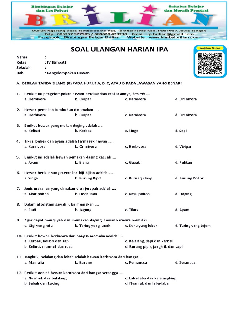 Soal Pengelompokan Hewan Kelas IV | PDF | Teknologi & Rekayasa