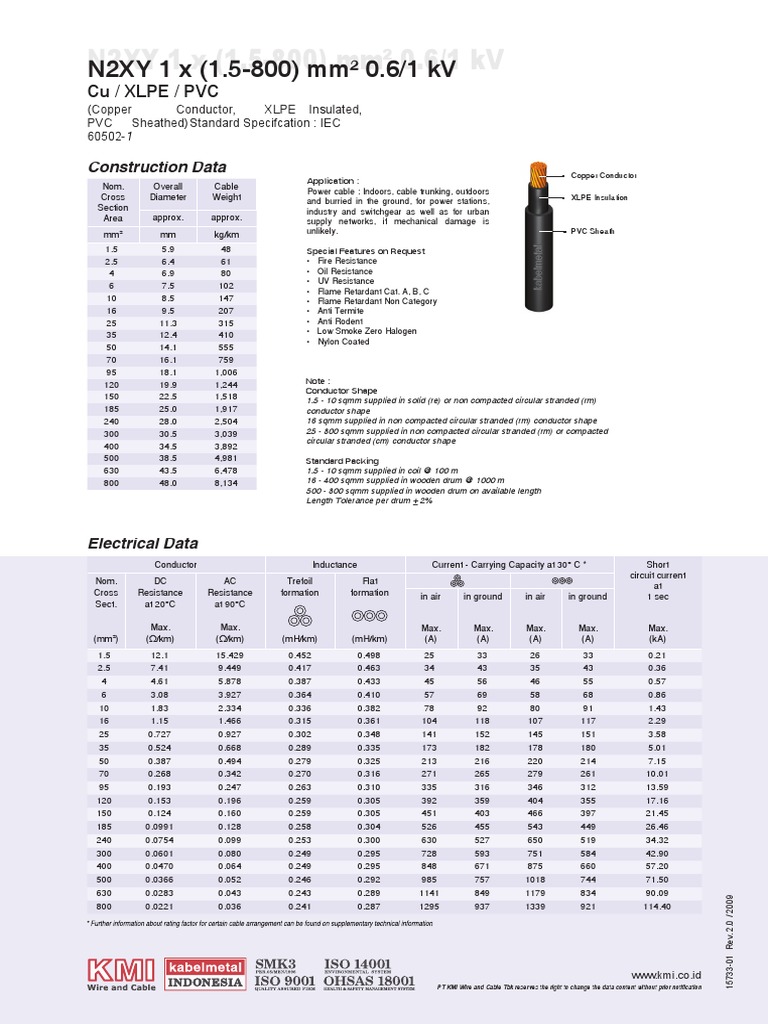 N2XY | PDF | Electrical Conductor | Electrical Resistance And Conductance