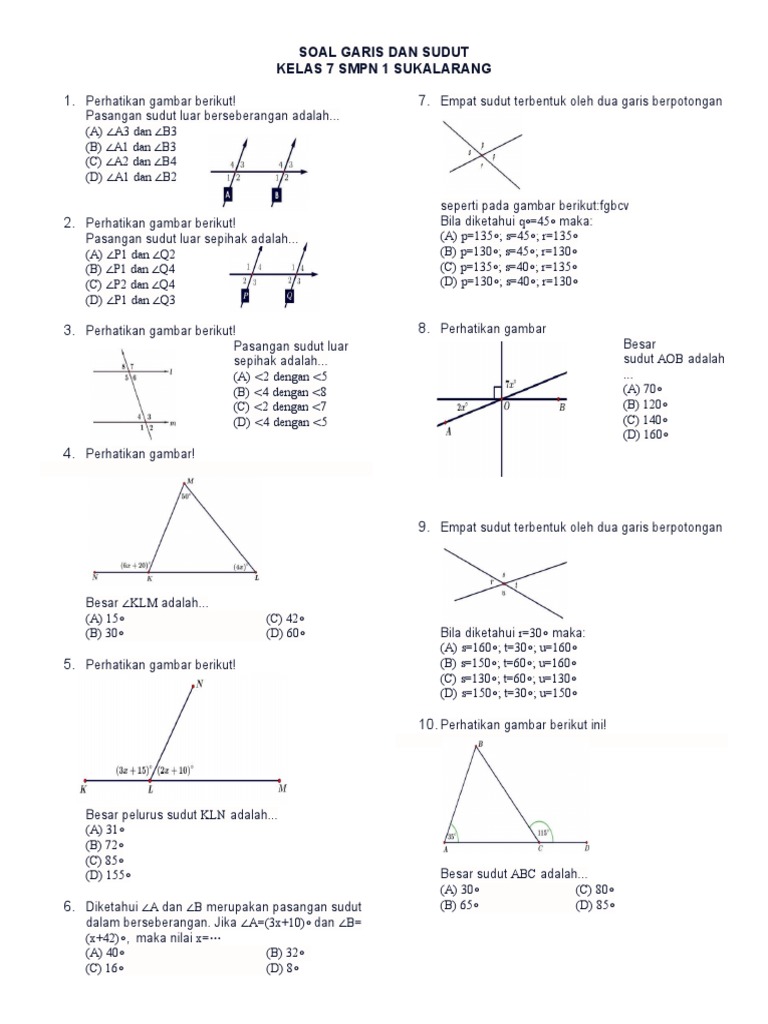 Soal Sudut Berseberangan dan Garis | PDF | Metode & Bahan Ajar