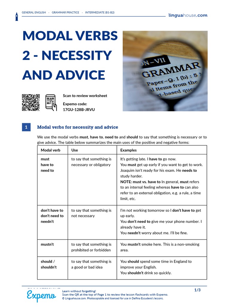 Modal Verbs 2 Necessity and Advice British English Student Ver2f | PDF ...