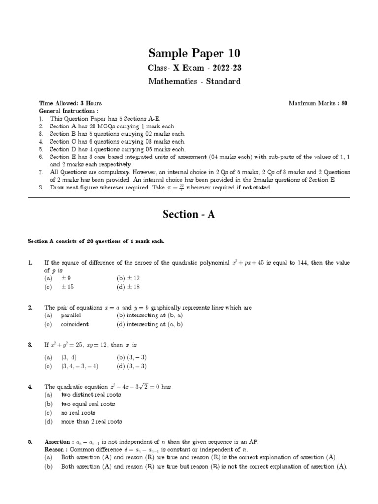 Class 10 Math Sample Paper 5 | PDF | Circle | Trigonometric Functions