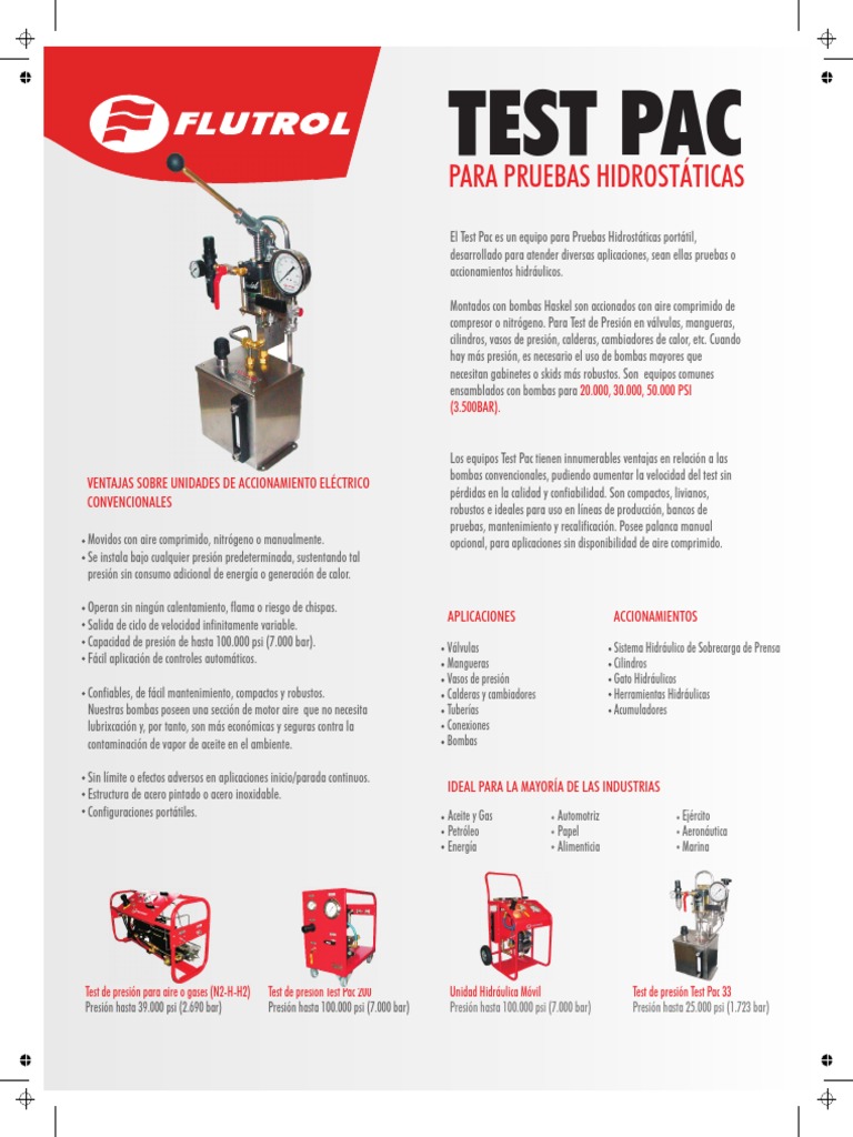 Test Pac para Pruebas Hidrostáticas | PDF | Bomba | Presión