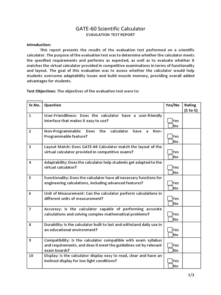 GATE60 Evaluation Test Report PDF | PDF | Evaluation | Usability