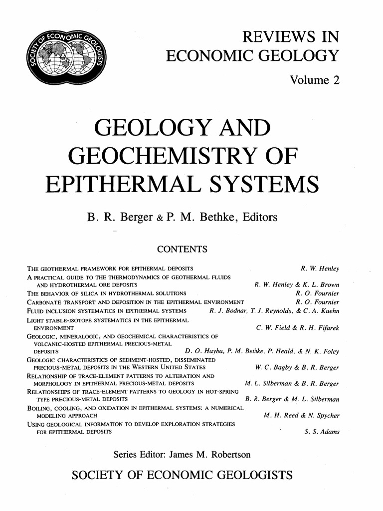 SEGRev2 - Geology and Geochemistry of Epithermal System | PDF
