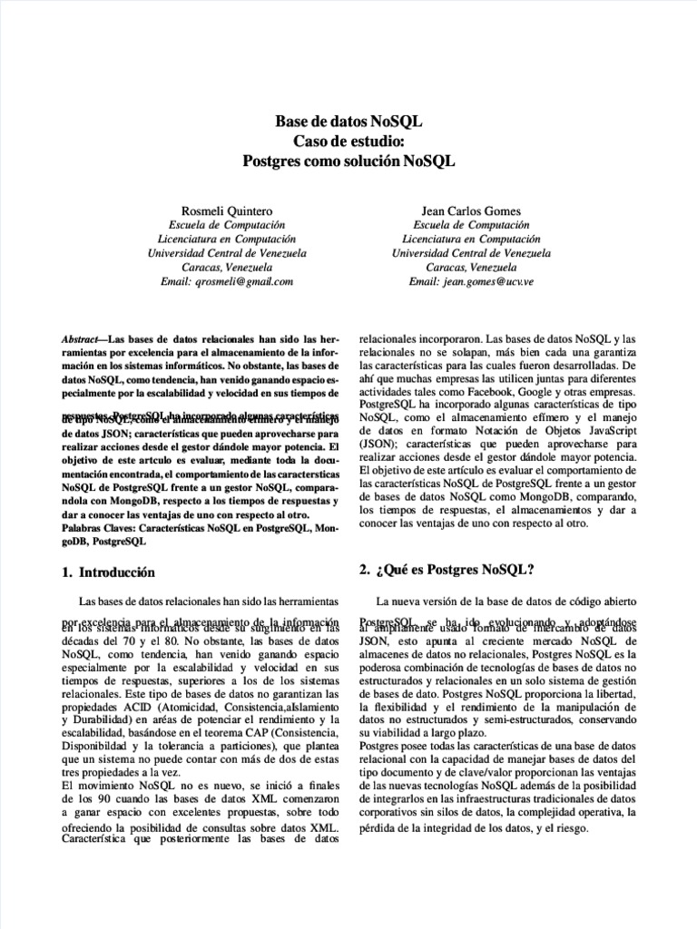 Postgres Como Solución Nosql Pdf No Sql Postgre Sql