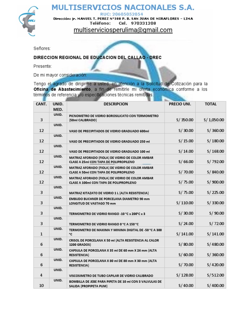 Formato de Cotizacion Multiservicios Nacionales | PDF