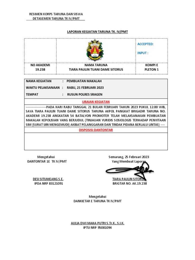 LHP Makalah Kepolisian Tiara Paulin | PDF