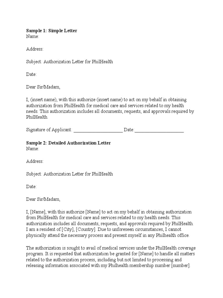 Authorization Letter For Philhealth | PDF Authorization Letter For Philhealth | PDF