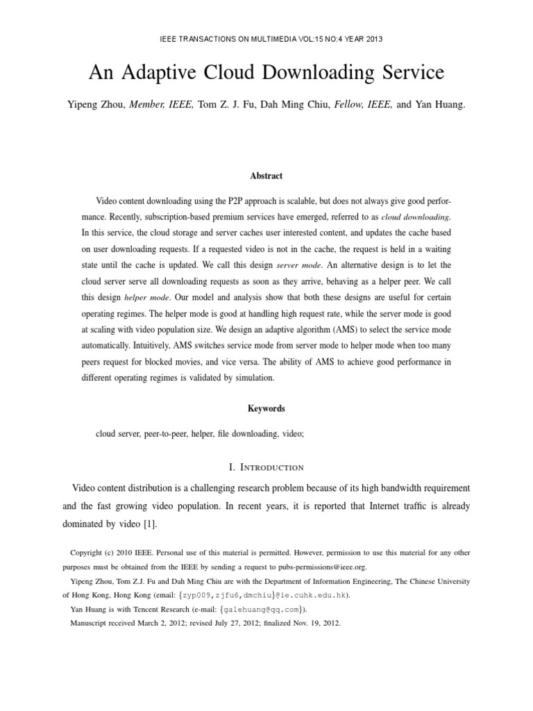 An Adaptive Cloud Downloading Service | PDF | Peer To Peer | Cache (Computing)