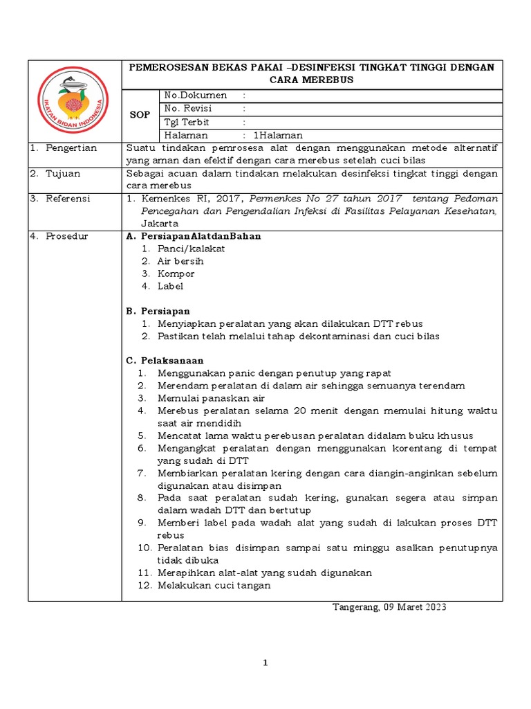 Sop Desinfeksi Tingkat Tinggi Dengan Cara Merebus | PDF