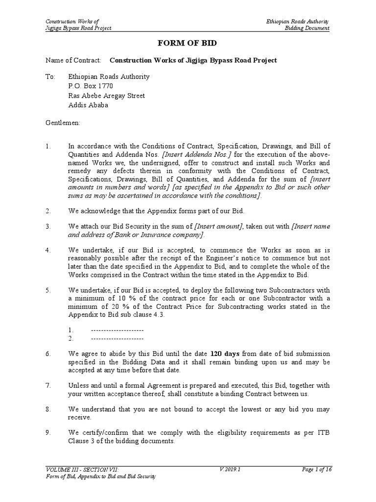Section VII Form of Bid, Appendix To Bid and Bid Security (ERA 2012 EC ...