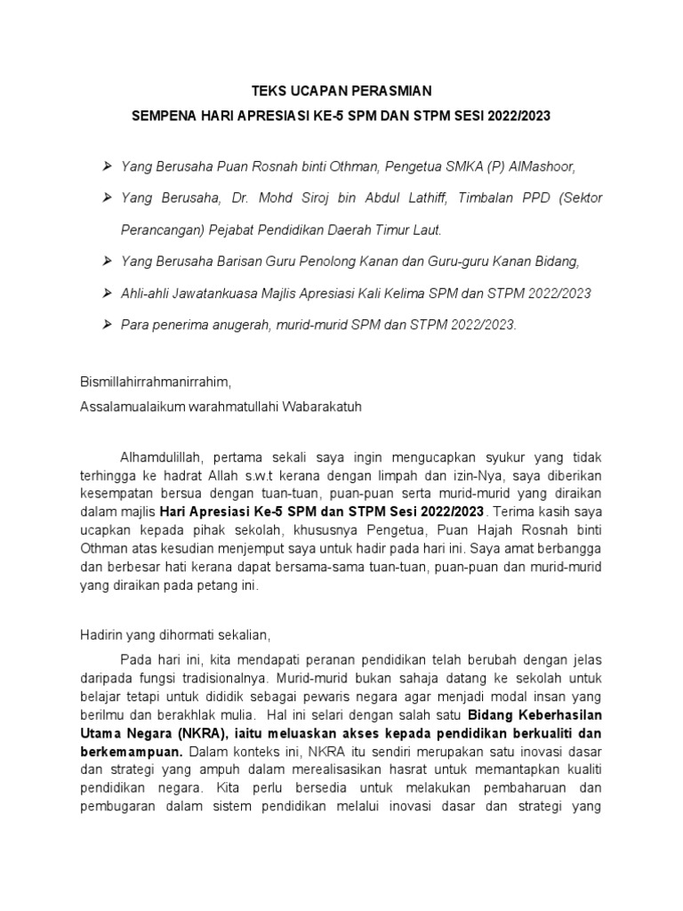teks perasmi graduasi 2022 | PDF