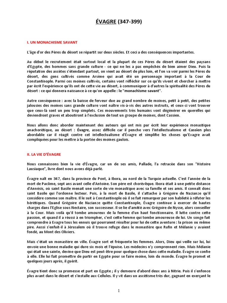 Évagre : Monachisme et Spiritualité | PDF | Doctrines et croyances ...