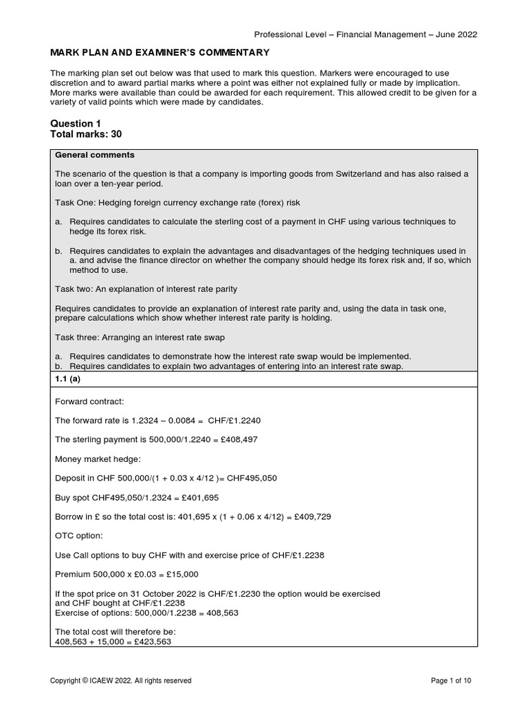 J22 FM Student Mark Plan | Download Free PDF | Option (Finance) | Swap ...
