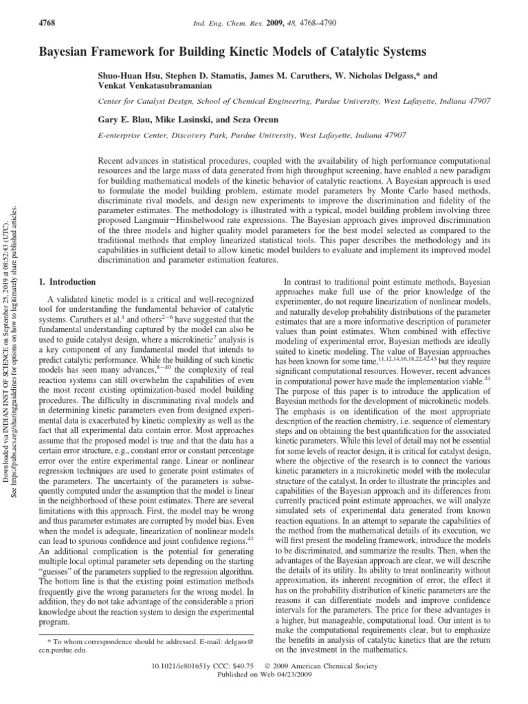Bayesian Framework For Building Kinetic Models of Catalytic Systems | PDF | Errors And Residuals ...