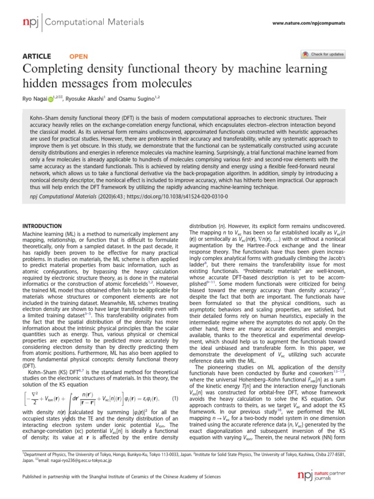 Completing DFT With ML | PDF | Density Functional Theory | Machine Learning