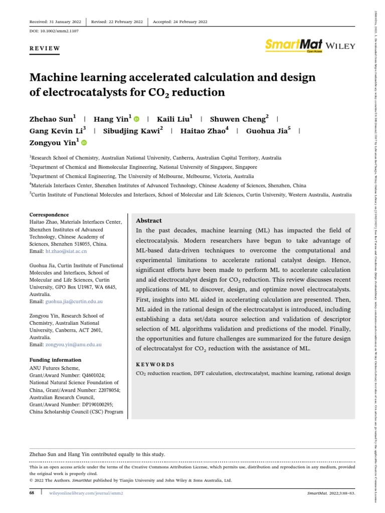 SmartMat - 2022 - Sun - Machine Learning Accelerated Calculation and Design of Electrocatalysts ...
