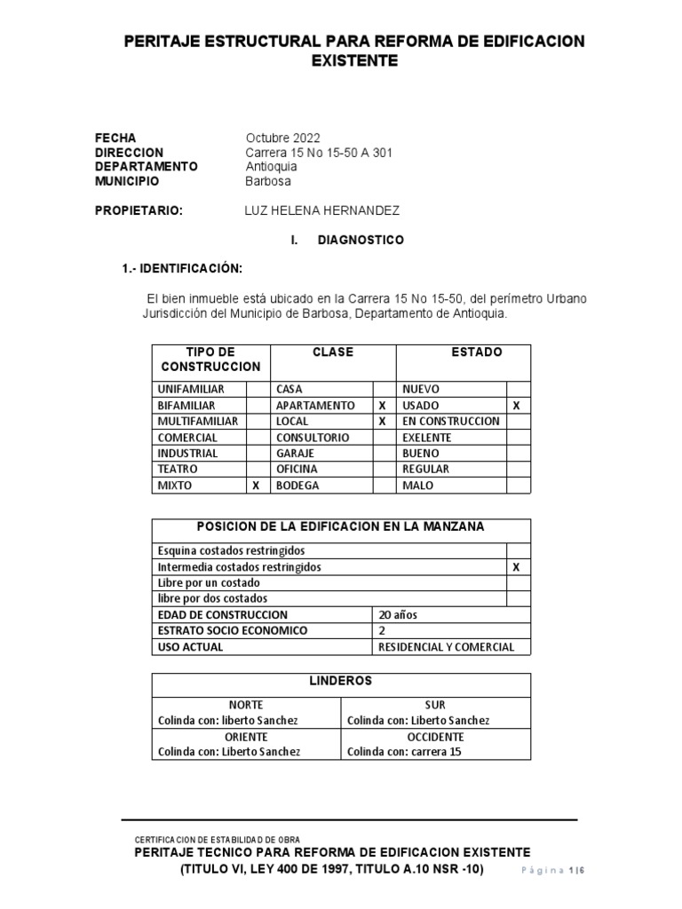 Informe de Peritaje Estructural | PDF | Fundación (Ingeniería) | Hormigón