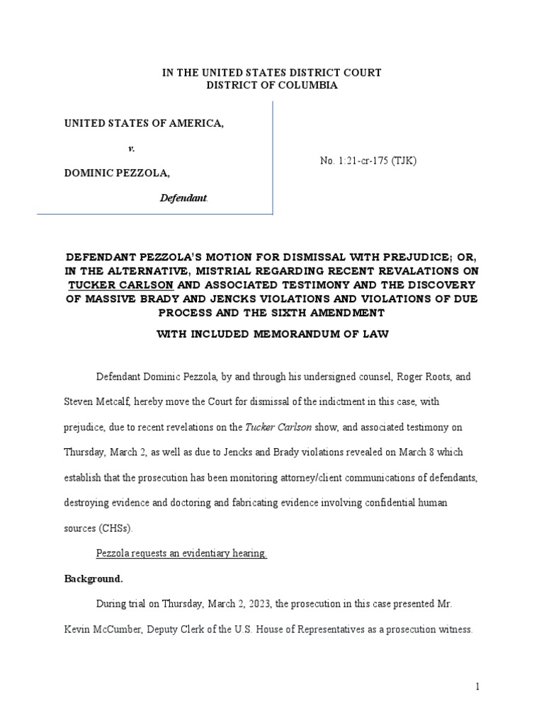 Pezzolla Motion To Dismiss Brady Recess | PDF | Prosecutor | Discovery (Law)
