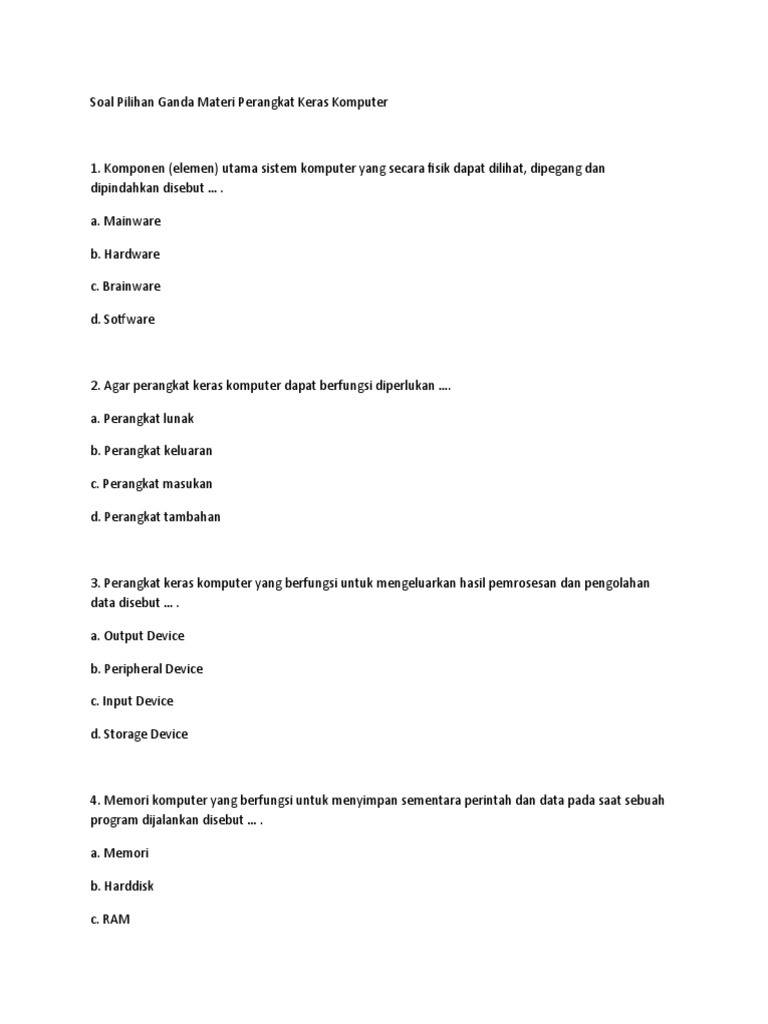 Soal Perangkat Keras Komputer | PDF