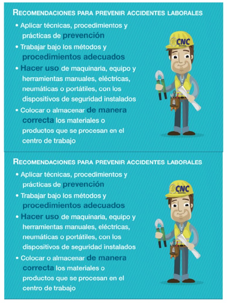 Folleto De Recomendacion De Prevencion De Accidentes Laborales Pdf 
