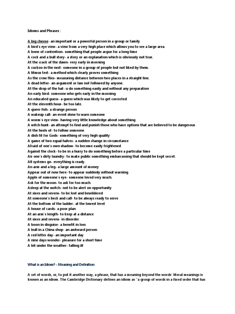 Idioms and Phrases | PDF | Idiom | Proverb