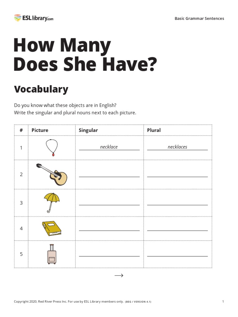 89 - How Many Does She Have - US - Student | PDF | Grammatical Number ...