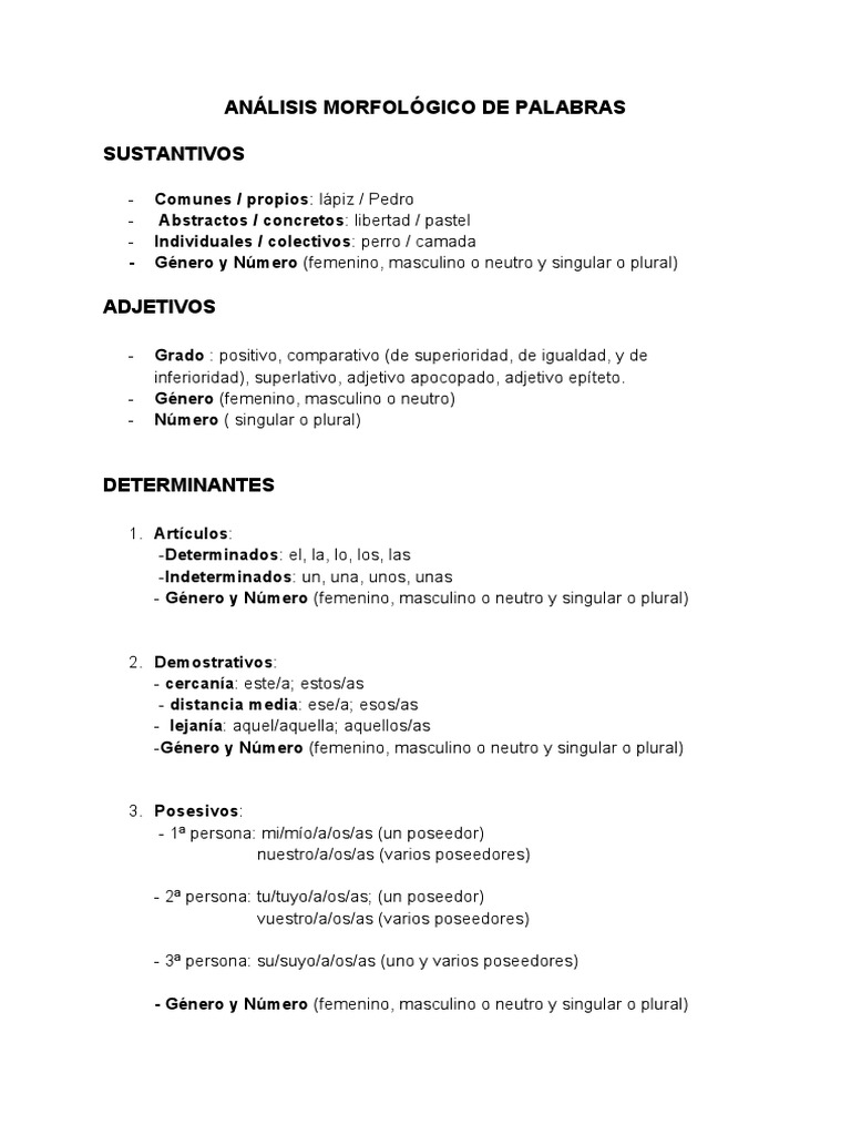 Análisis Morfológico de Palabras | PDF | Numero Gramatical | Adjetivo