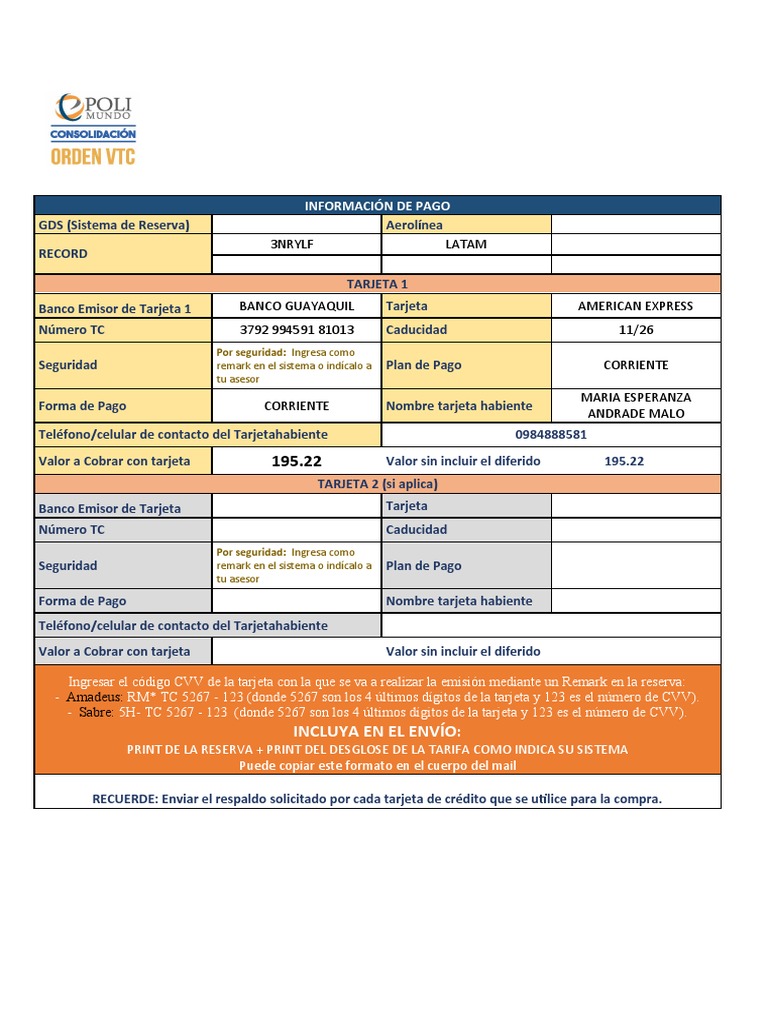 Formato Orden VTC 2019 | PDF | Bancario | Tecnología financiera