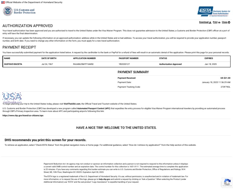 Official ESTA Application Website, U.S. Customs and Border Protection ...