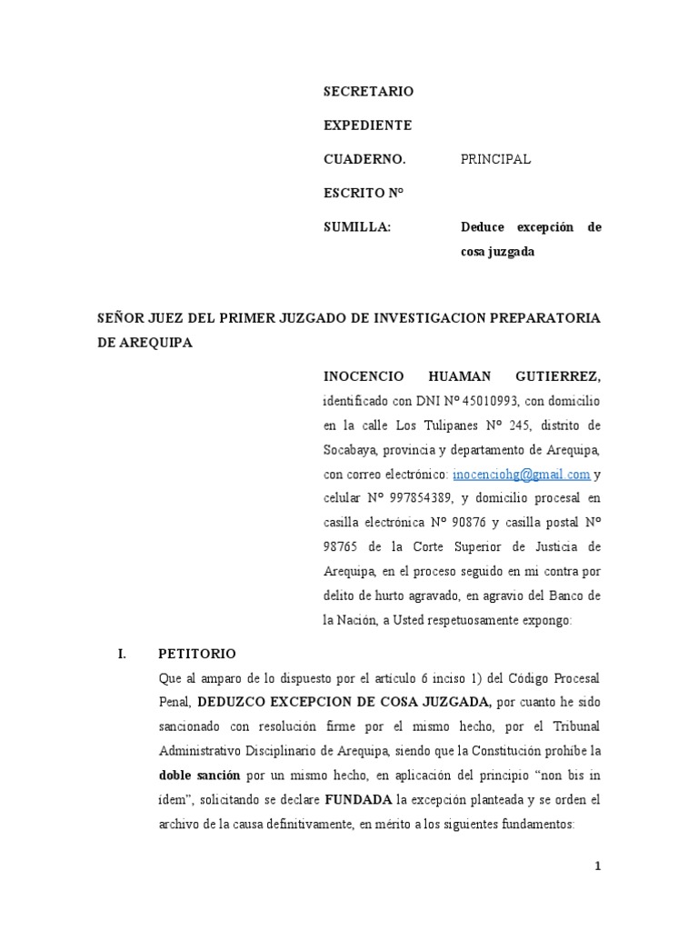 Modelo de Formulacion de Excepcion de Cosa Juzgada | PDF | Ciencias ... Modelo de Formulacion de Excepcion de Cosa Juzgada | PDF | Ciencias ...
