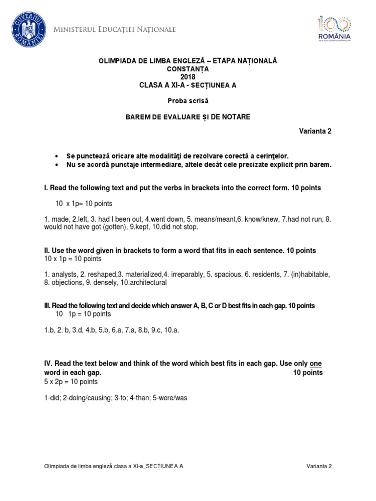 XI A Use of English Barem PDF | PDF