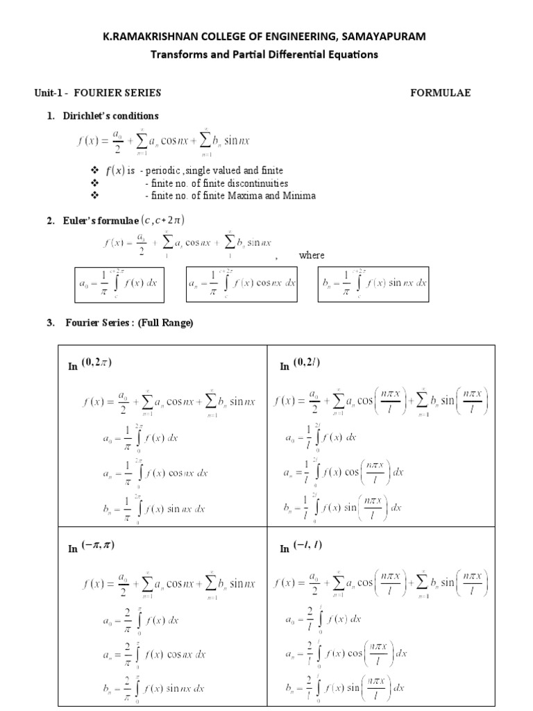 Formulae TPDE | PDF | Fourier Transform | Fourier Series