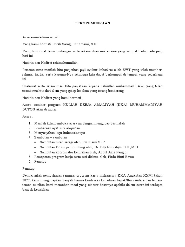 Teks Pembukaan MC | PDF