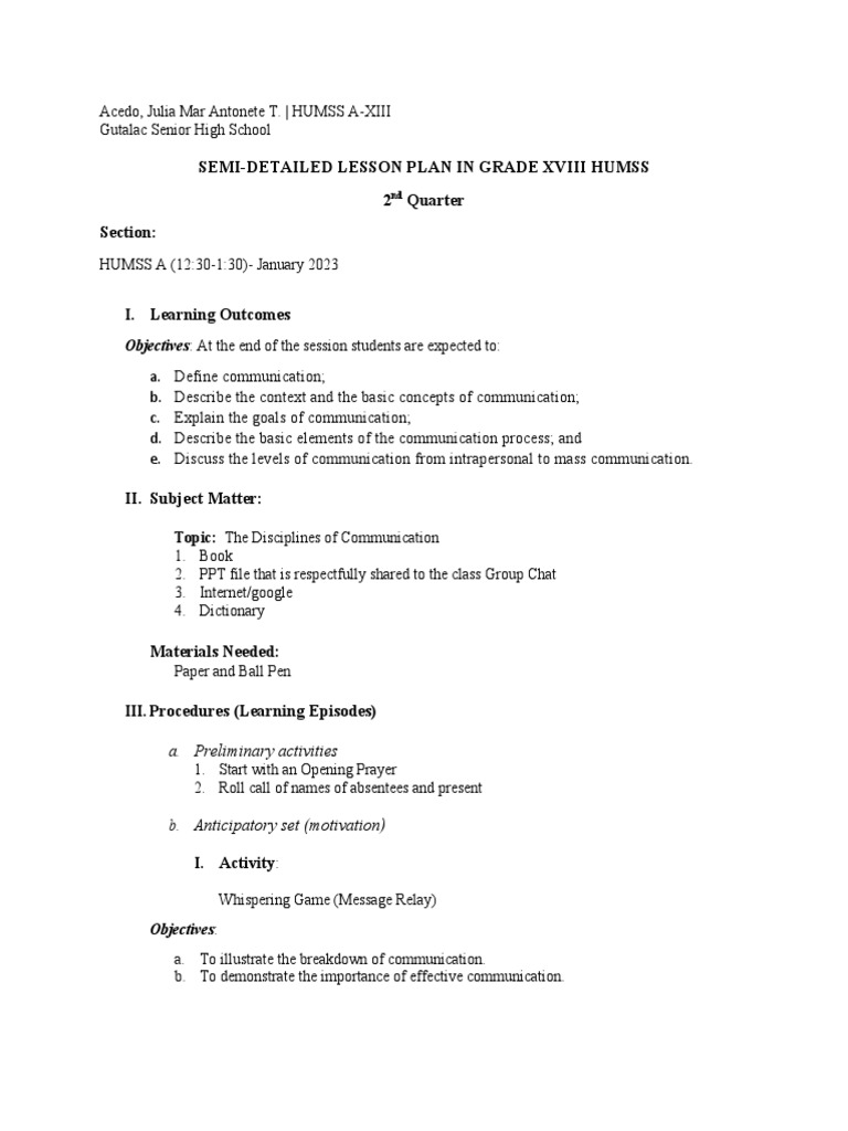 Acedo, DIASS | Download Free PDF | Communication | Behavior Modification