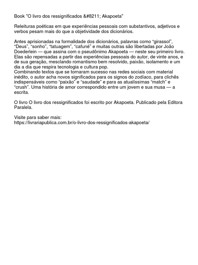 O Livro Dos Ressignificados – Akapoeta PDF | PDF