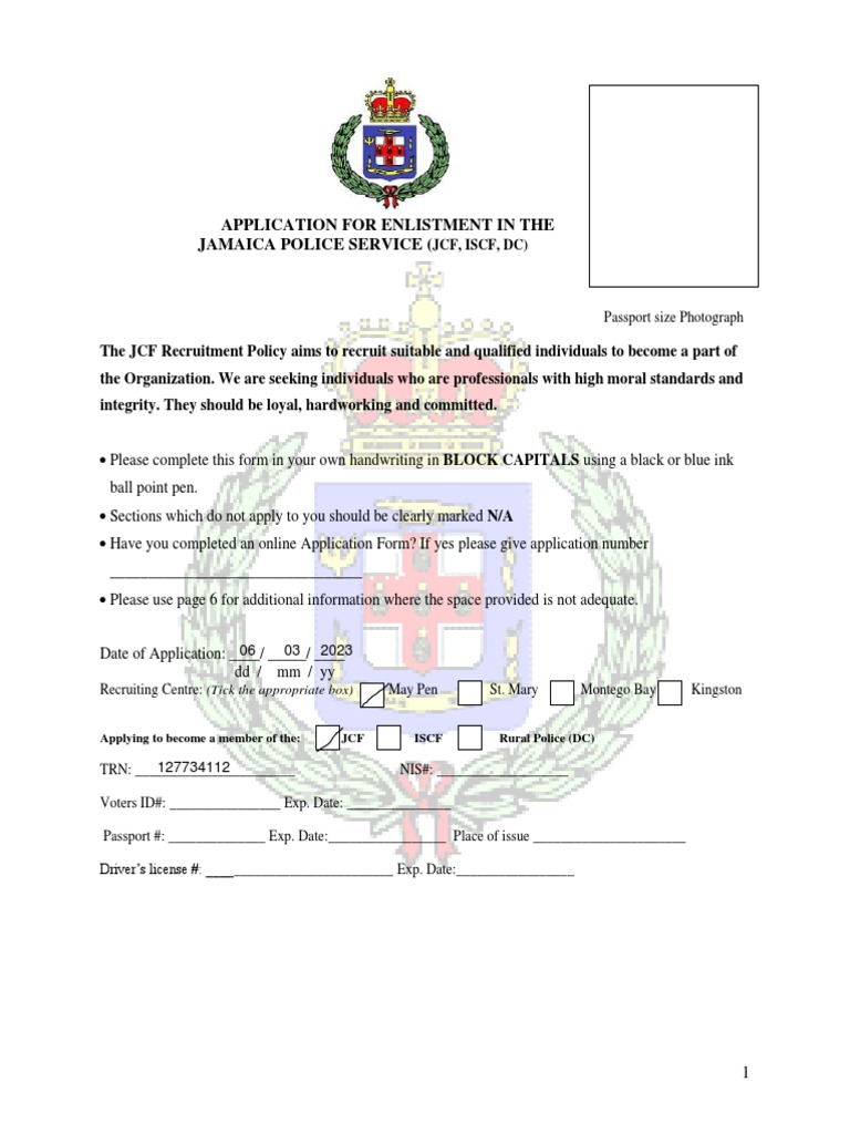 Application Form To Join The JCF, ISCF & DC Shallae 1 PDF | PDF | Nursing