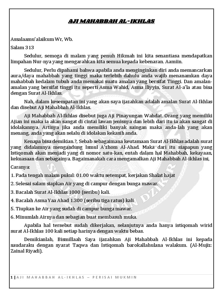 Aji Mahabbah Al-Ikhlas-Pm | PDF | Agama & Spiritualitas