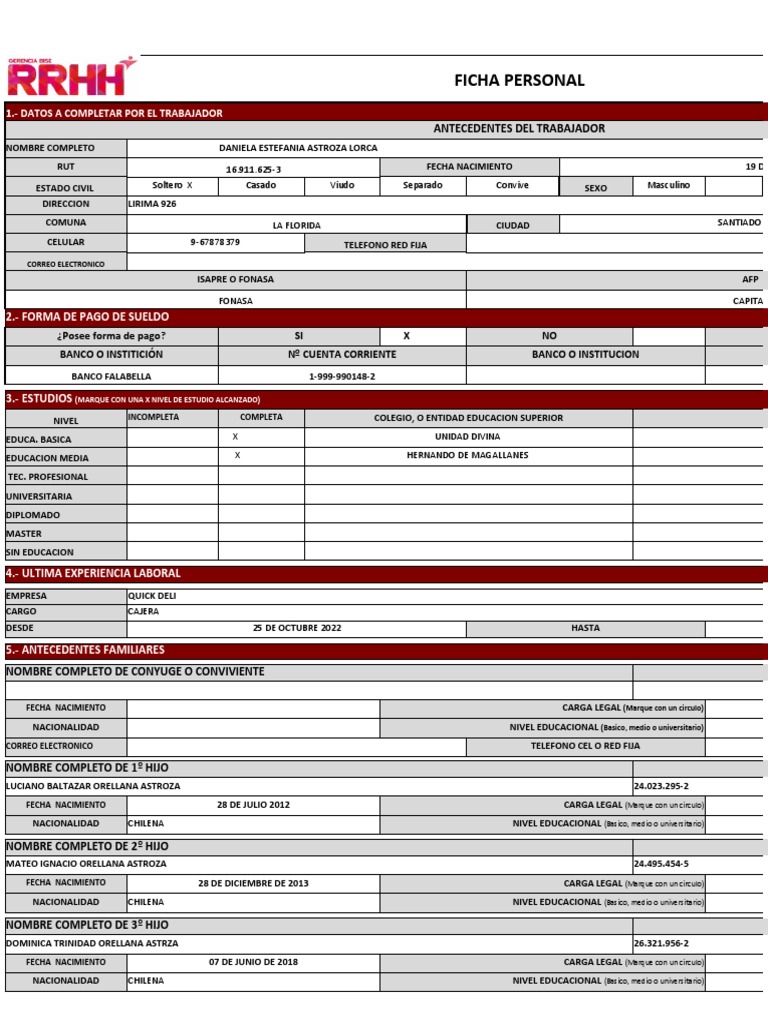 Ficha de Ingreso Personal 072022 | PDF